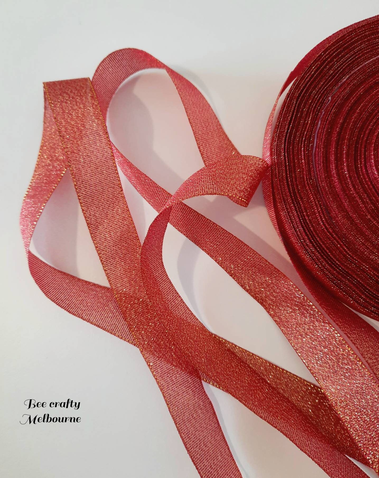 RED and GOLD glitter Sparkle Organza RIBBON / high quality | Etsy