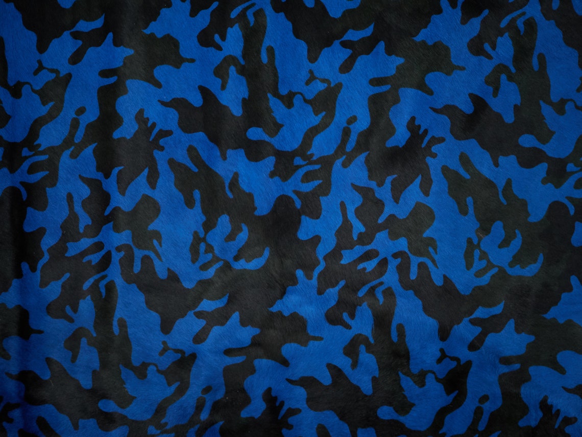 Stenciled Sapphire Blue Camouflage Cowhide Leather: Hair on Hide ...