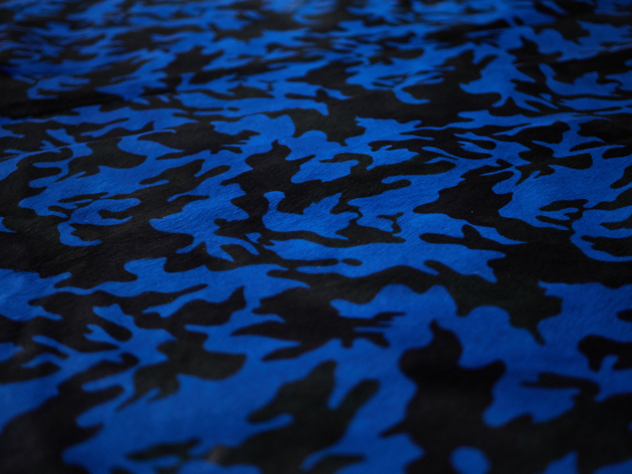 Stenciled Sapphire Blue Camouflage Cowhide Leather: Hair on Hide ...