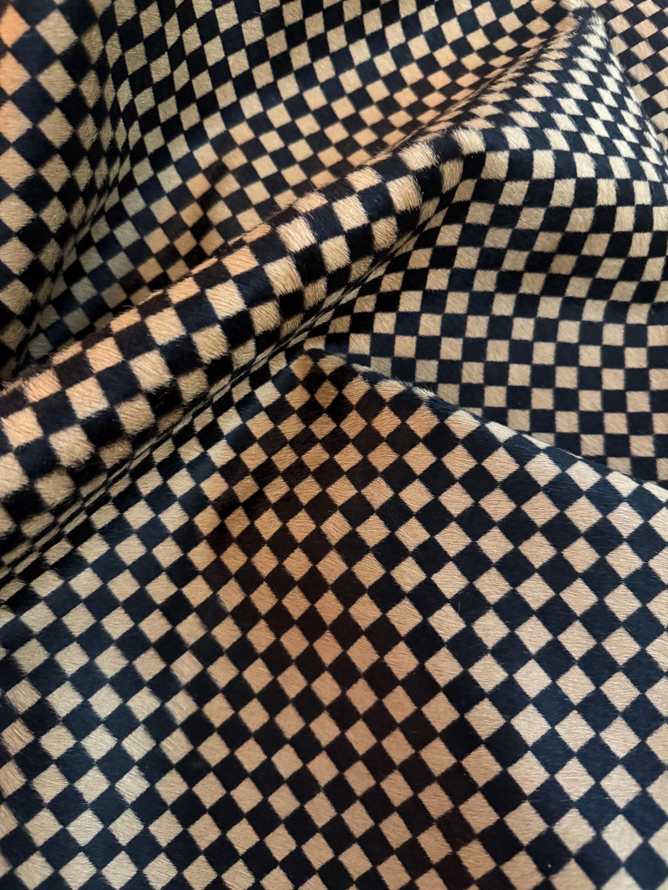 Checkerboard Hair on Hide Leather: Italian Upholstery Fabric - Etsy