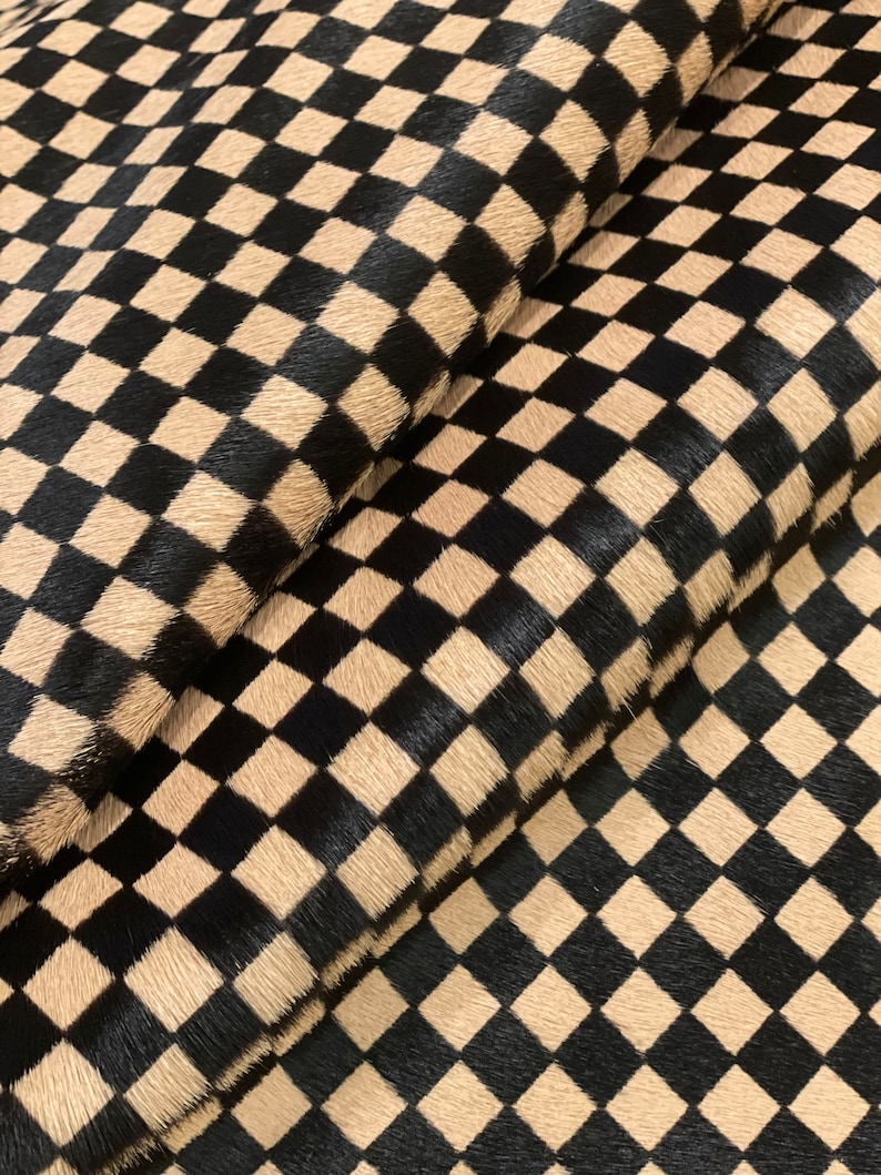 Checkerboard Hair on Hide Leather: Italian Upholstery Fabric - Etsy