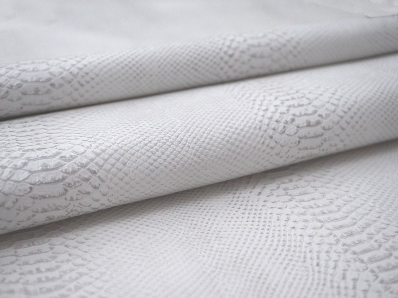Embossed White Python Genuine Italian Leather: Silver Tipped Upholstery ...