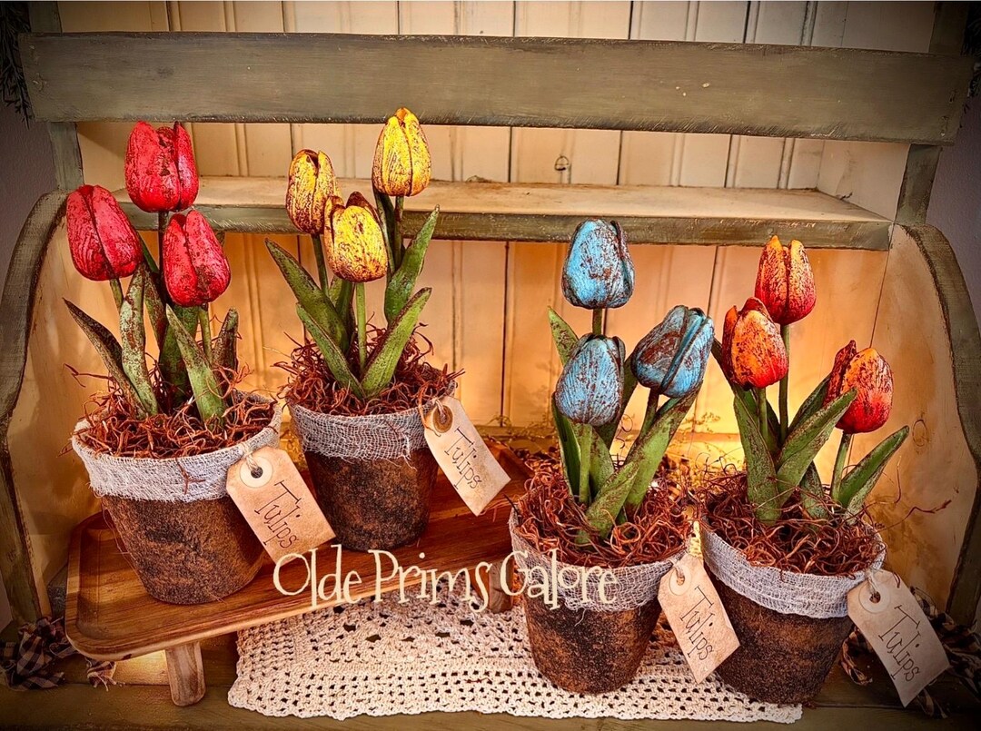 Primitive Grungy Faux Tulips Spring Easter Flowers Farmhouse Decor - Etsy