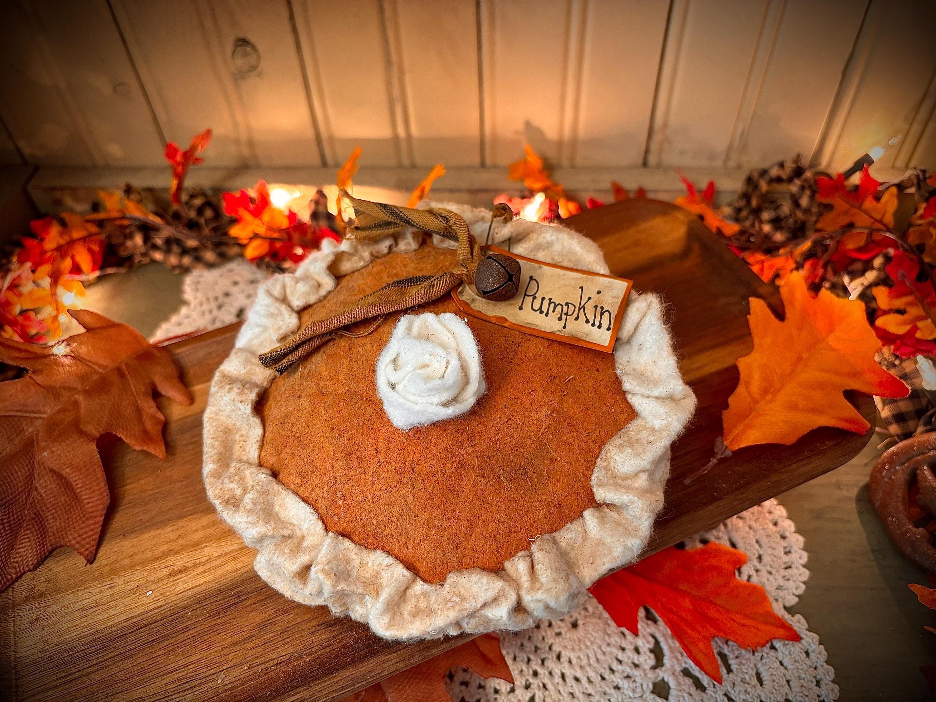 Primitive Faux Mini Pumpkin Pie Farmhouse Decor Fall Halloween Kitchen ...