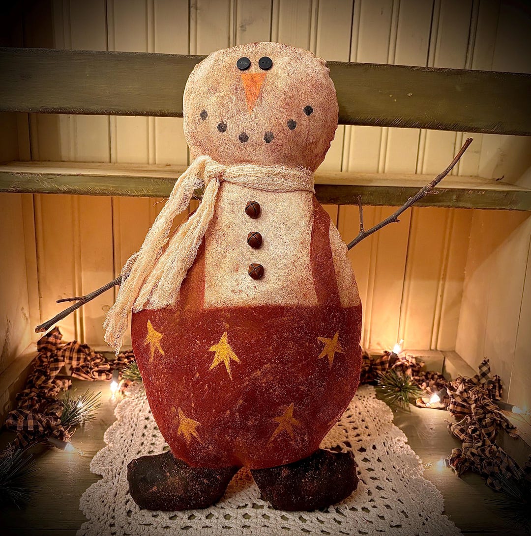 Primitive Folk Art Grungy Distressed Snowman Shelf Sitter Christmas ...