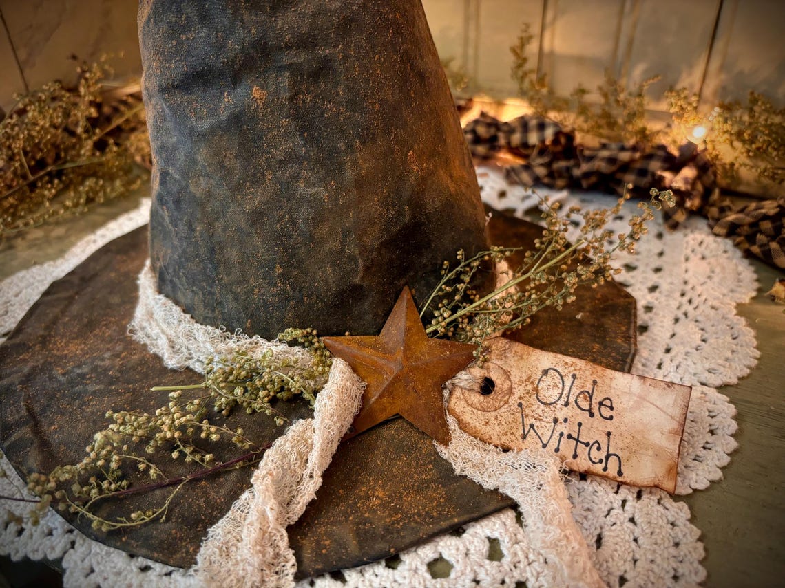 Primitive Witch Hat Fall Halloween Folk Art Farmhouse Spooky Decor - Etsy