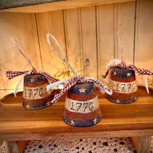 Primitive Americana Bells Hanging Ornies Colonial 1776 Fourth of July ...