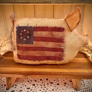Primitive Patriotic Pig Flag Farmhouse Folk Art Grungy Americana Shelf ...
