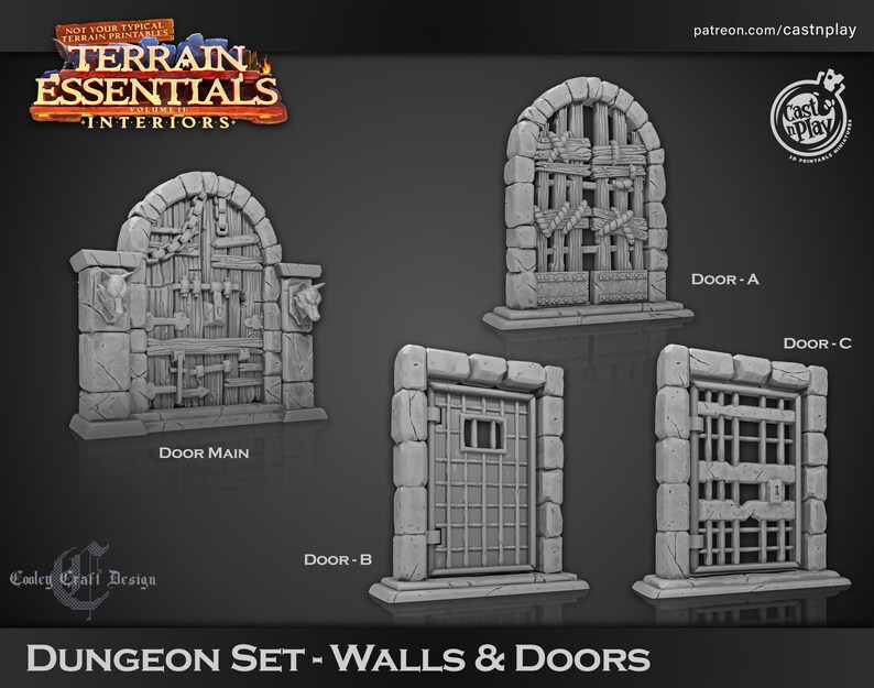 Dungeon Walls & Doors 3D Printed Modular Wall Dnd Gaming Tabletop Cast ...