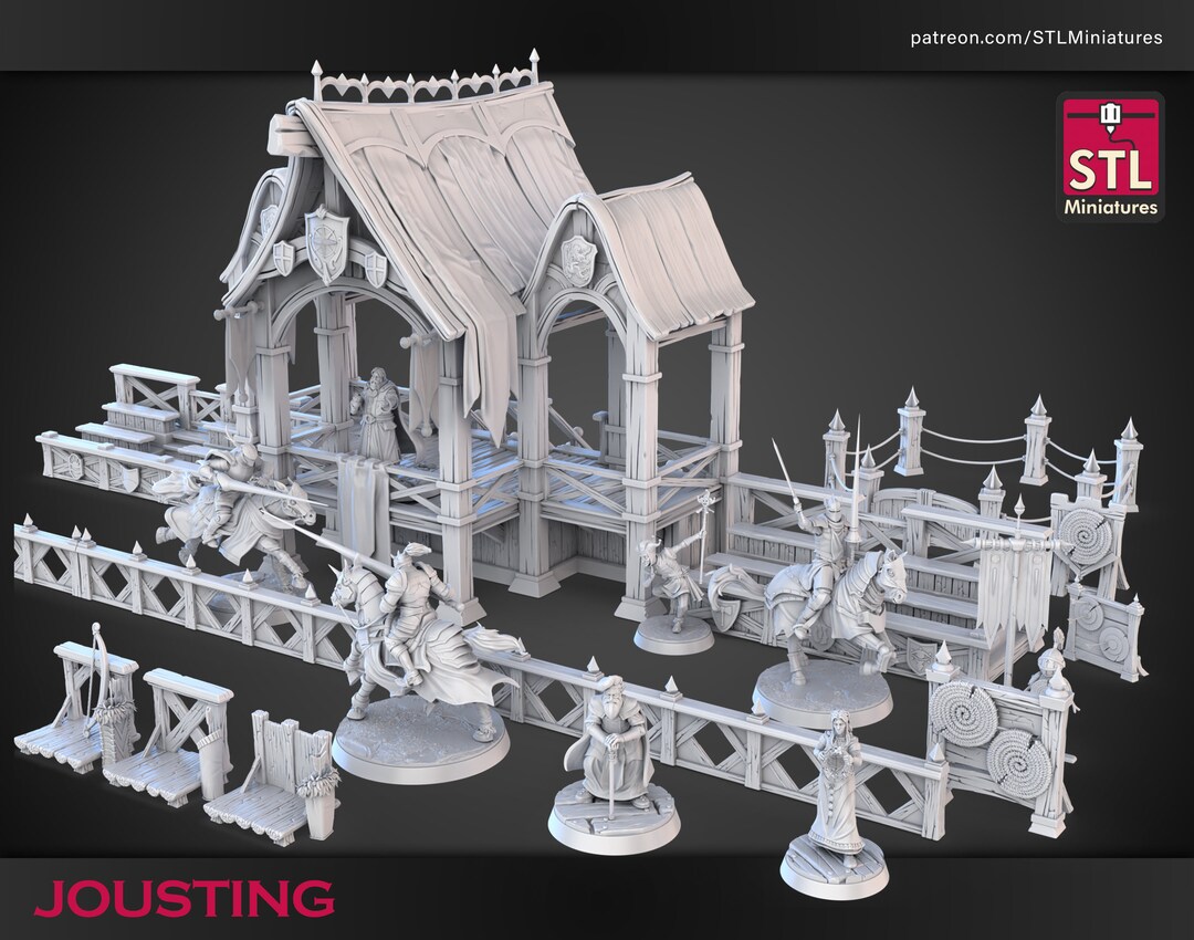 Jousting Set 3D Printed Knight Minis D&D Props Gaming Tabletop STL ...