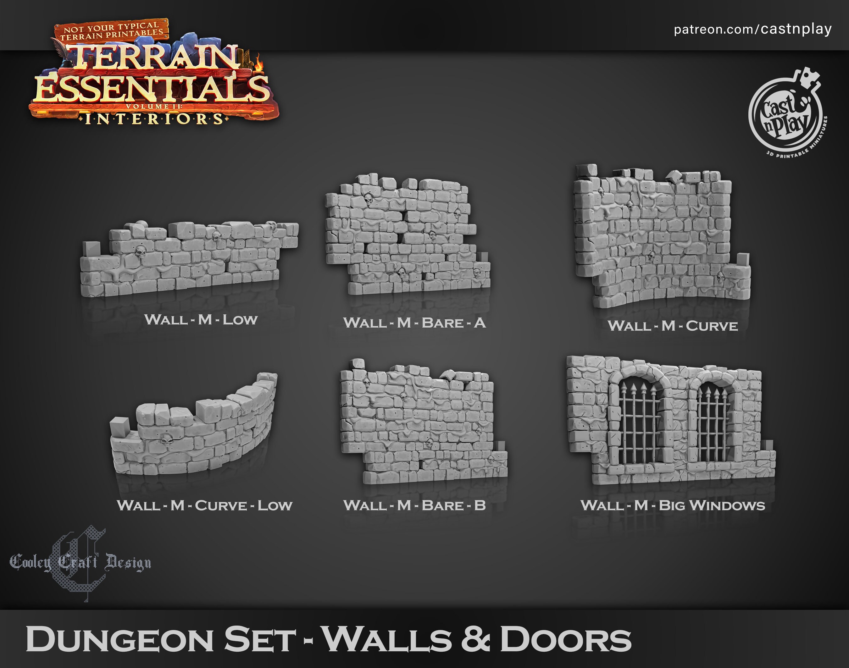 Dungeon Walls & Doors 3D Printed Modular Wall Dnd Gaming Tabletop Cast ...