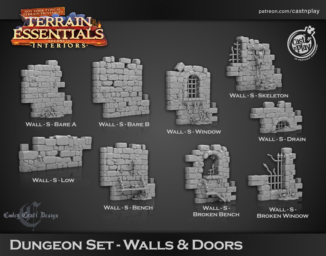 Dungeon Walls & Doors 3D Printed Modular Wall Dnd Gaming Tabletop Cast ...