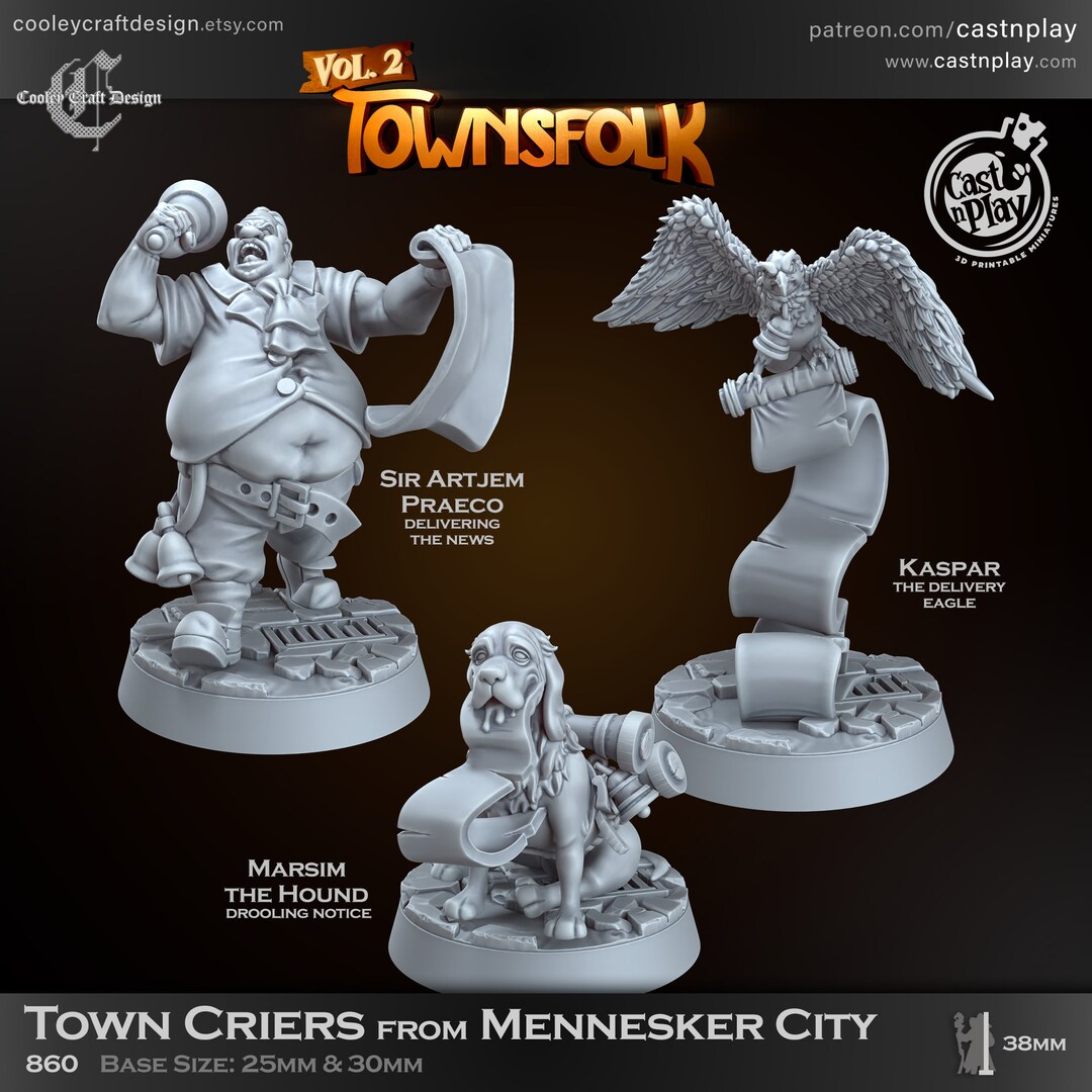 Townsfolk Vol. 2 town Criers 3D Printed Minis D&D Gaming Tabletop Cast ...