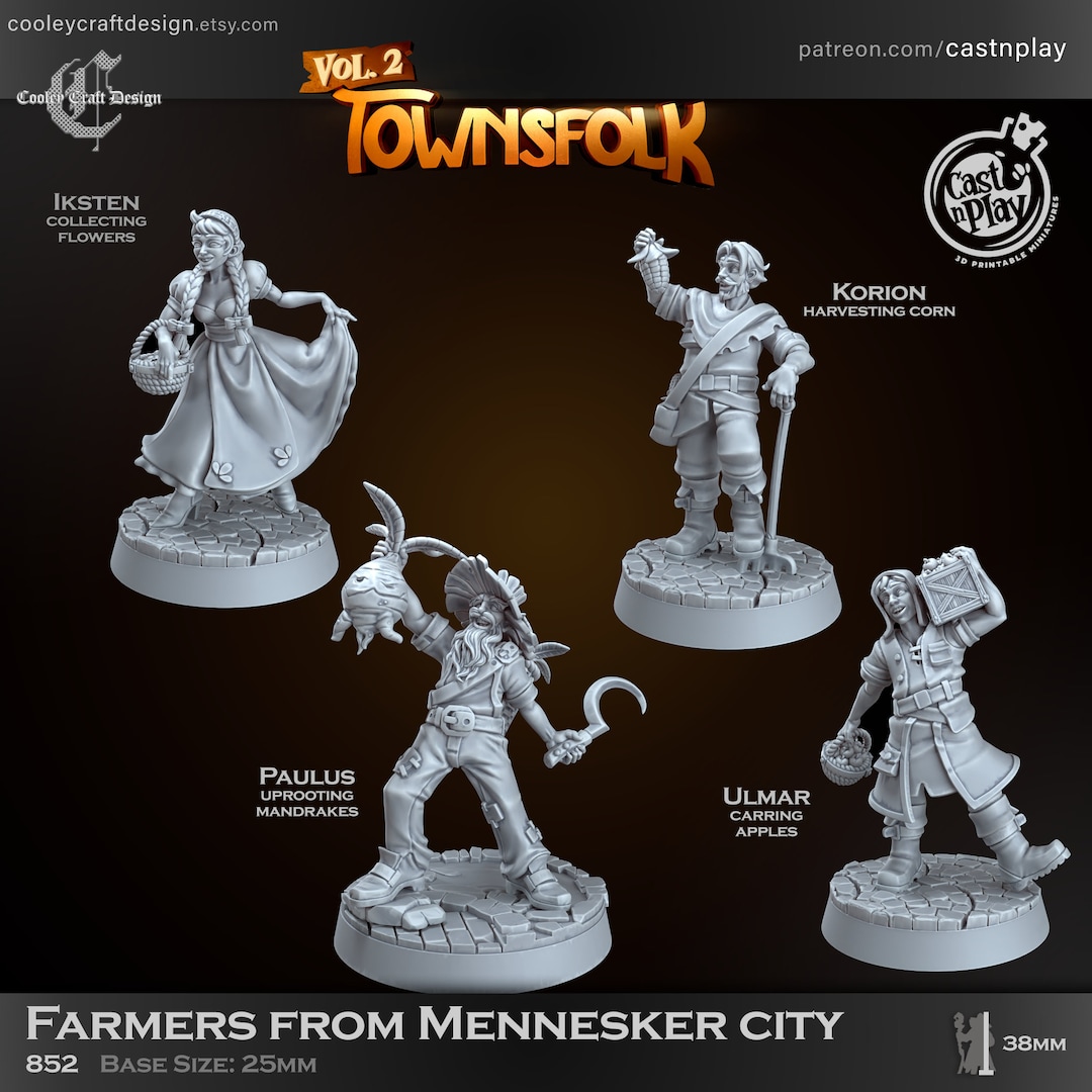 Townsfolk Vol. 2 Farmers 3D Printed Minis D&D Gaming Tabletop Cast-n ...