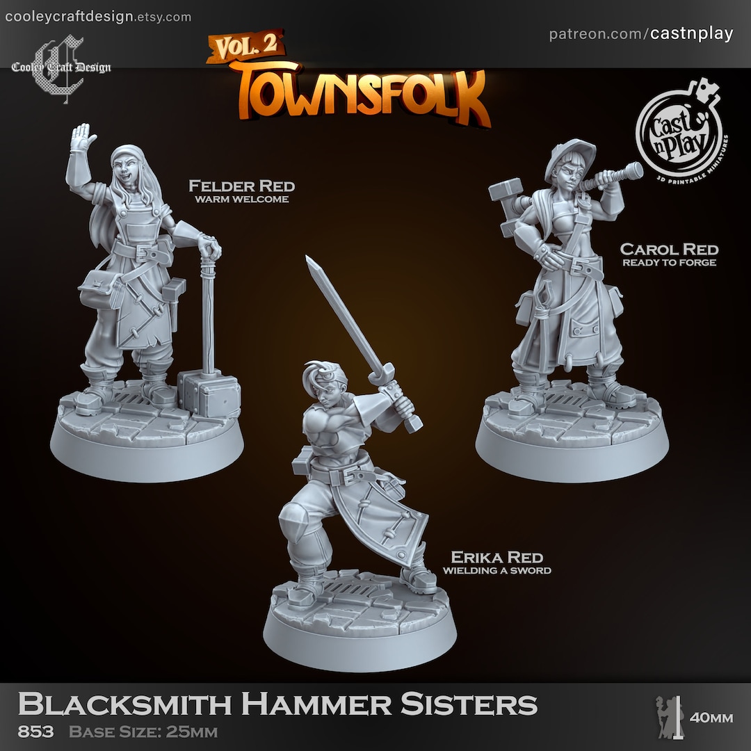 Townsfolk Vol. 2 Blacksmith Sisters 3D Printed Minis D&D Gaming ...