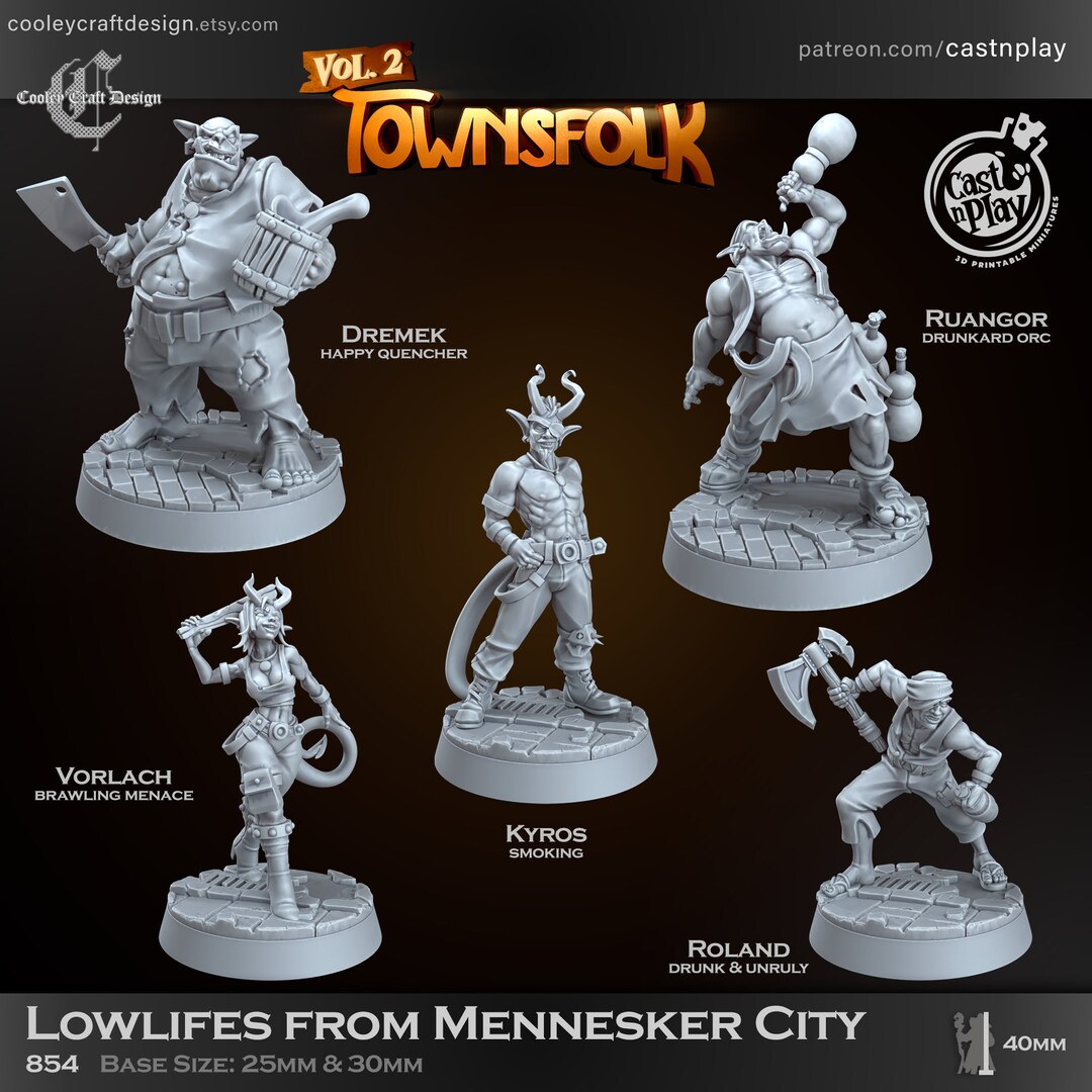 Townsfolk Vol. 2 Lowlifes 3D Printed Minis D&D Gaming Tabletop Cast-n ...