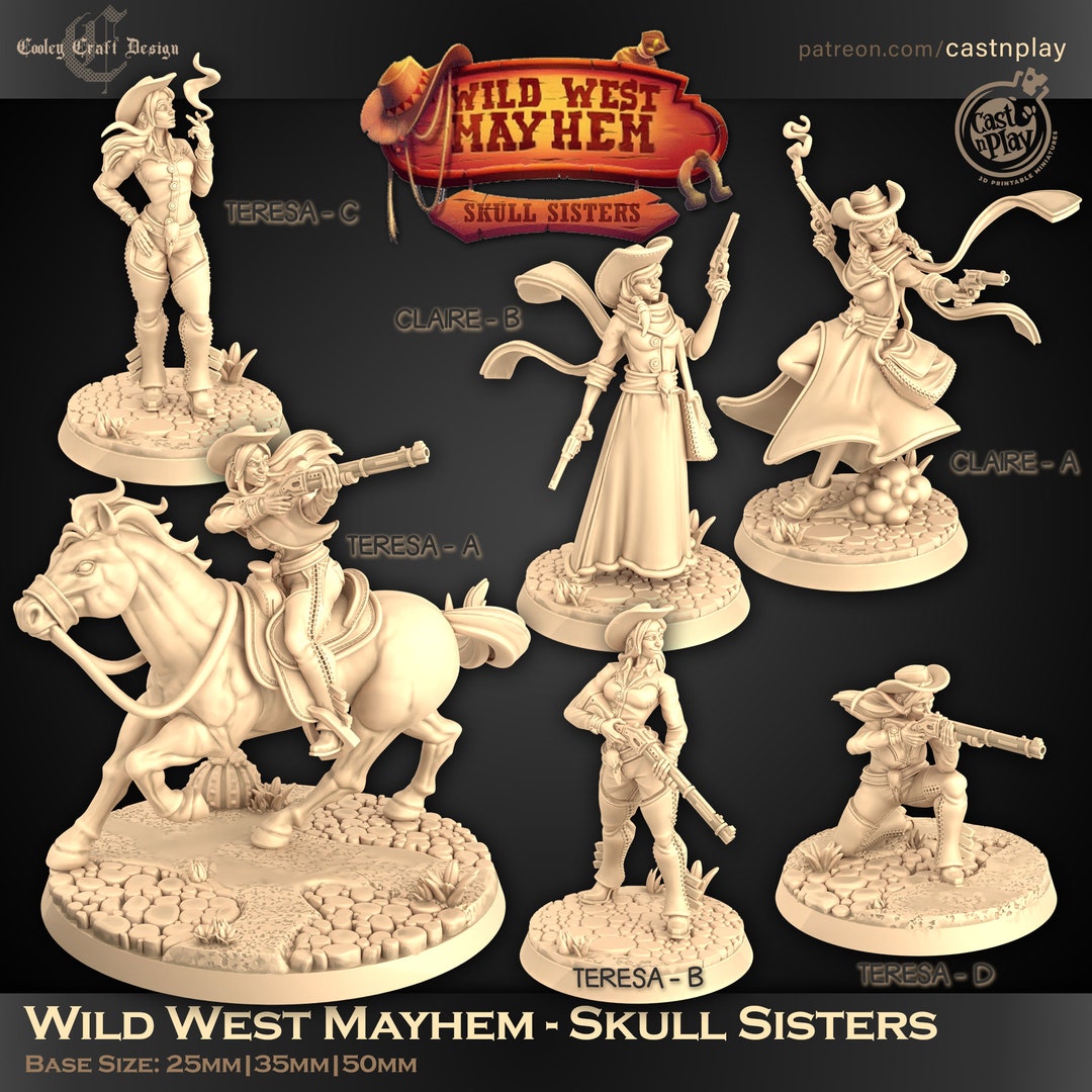 Wild West Mayhem – SKULL SISTERS | 3D Printed Minis | D&D | Gaming ...