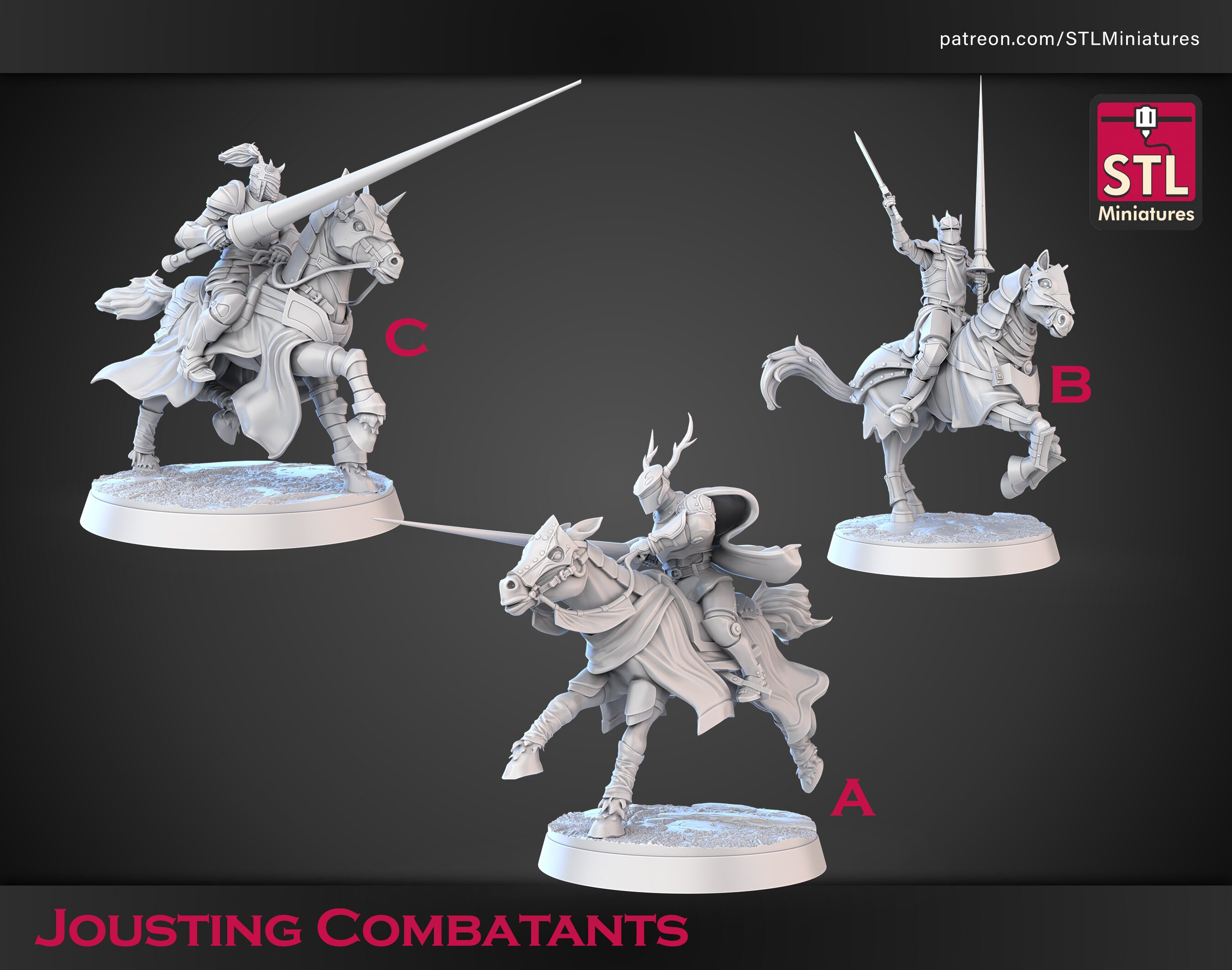 Jousting Set 3D Printed Knight Minis D&D Props Gaming Tabletop STL ...