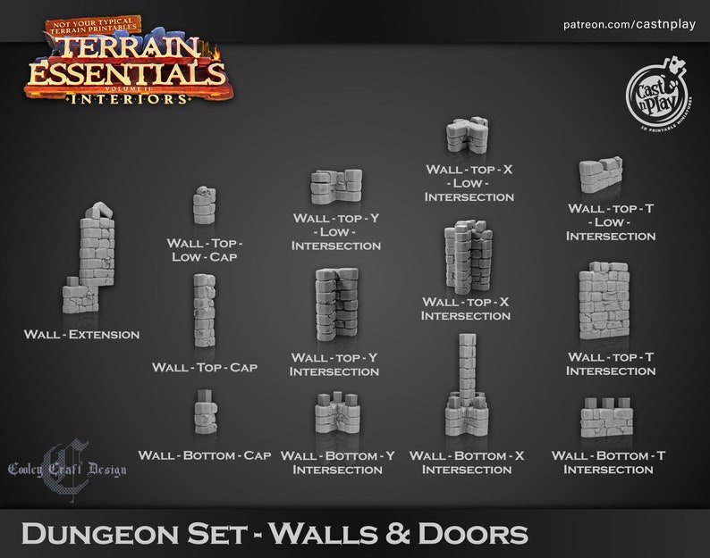 Dungeon Walls & Doors 3D Printed Modular Wall Dnd Gaming Tabletop Cast ...