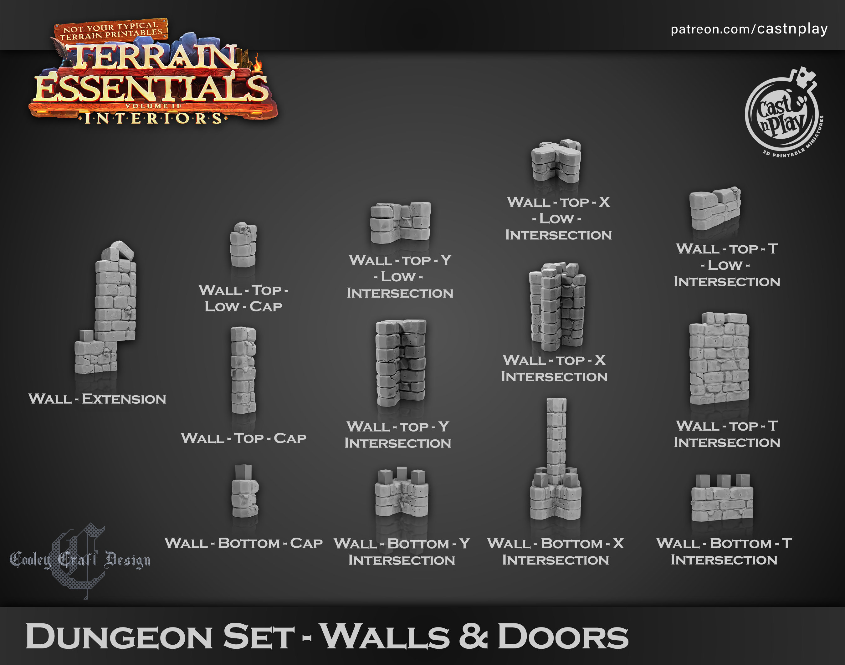 Dungeon Walls & Doors 3D Printed Modular Wall Dnd Gaming Tabletop Cast ...