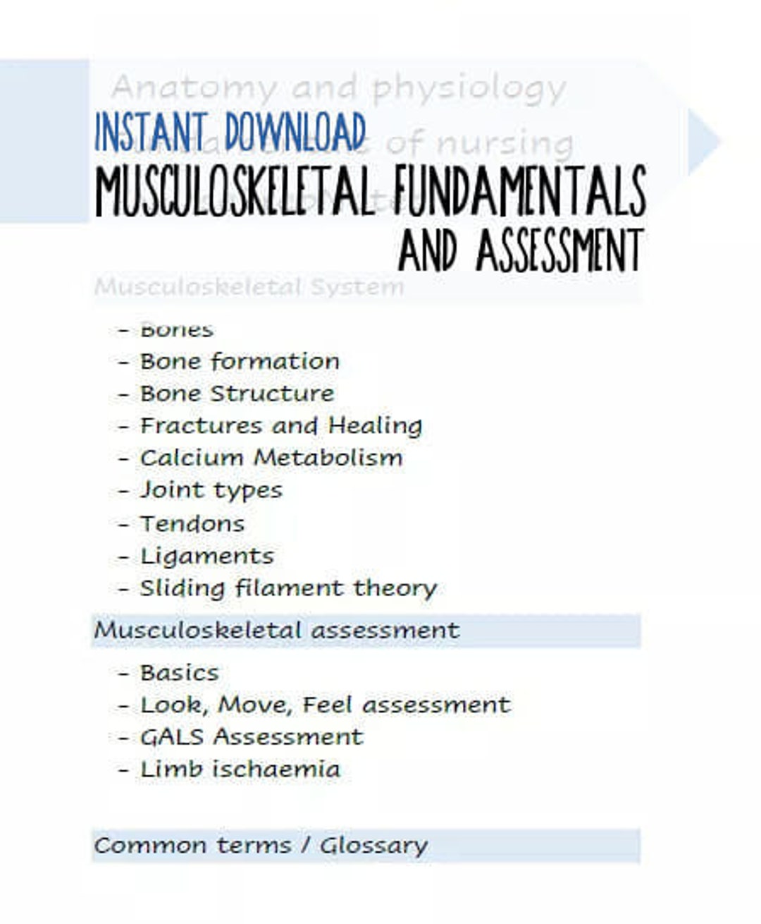 19 Pages - Musculoskeletal System and Assessment Revision Notes, Notes ...