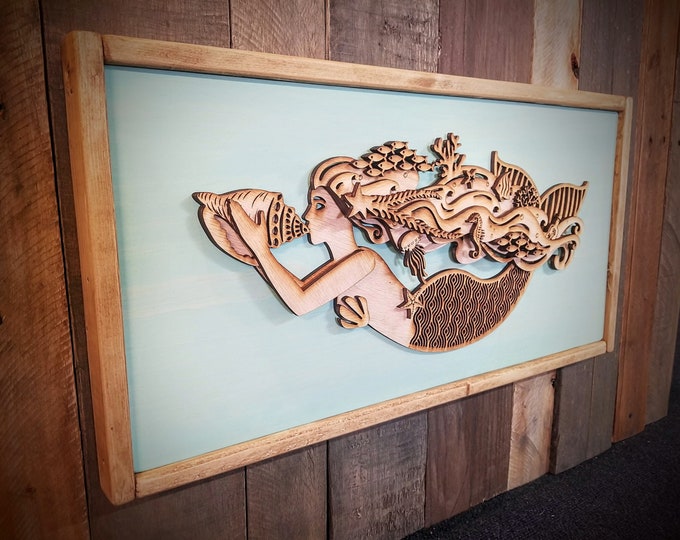 Wooden Mermaid Wall Art Coastal Wall Decor Beachy Wall - Etsy