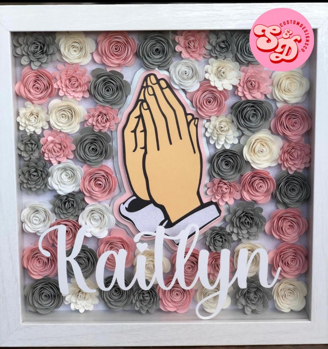 Baptism, First Communion, Confirmation, Prayer Hands Shadow Box With ...