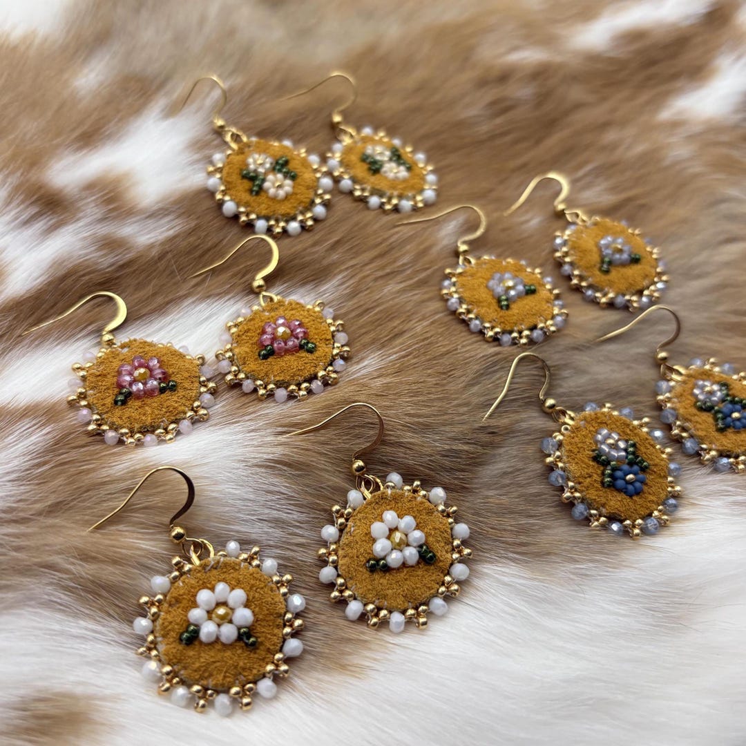 Moose Hide Floral Earrings - 18K Gold Hooks - Etsy