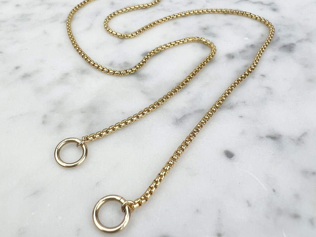 14k Gold Filled Box Chain Carabiner Necklace - 1.8mm Venetian Rounded ...