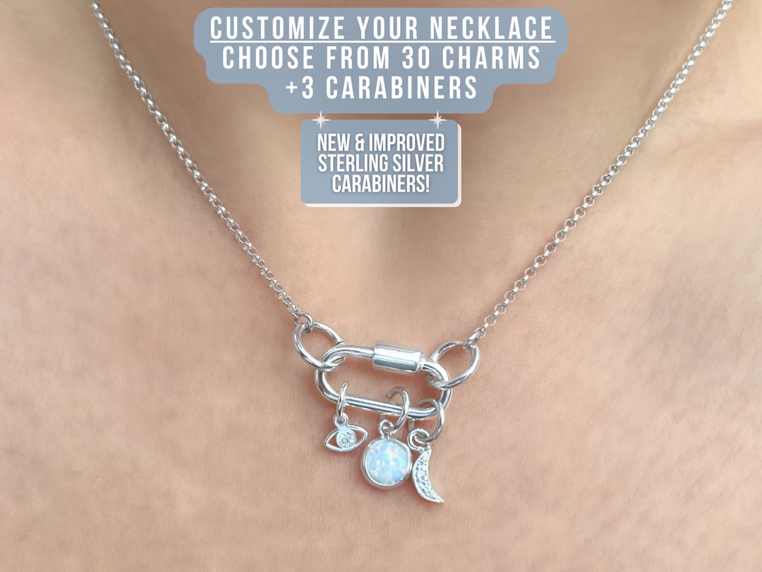 Sterling Silver Carabiner Charm Necklace - 1.4mm Dainty Rolo Chain ...