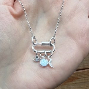 Sterling Silver Carabiner Charm Necklace - 1.4mm Dainty Rolo Chain ...