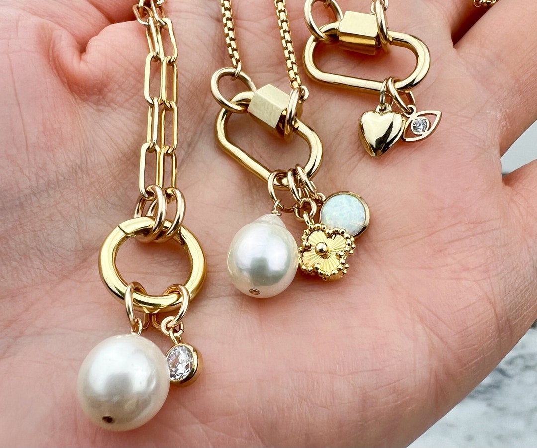 14k Gold Filled Carabiner Charm Necklace Paperclip Chain Carabiner ...