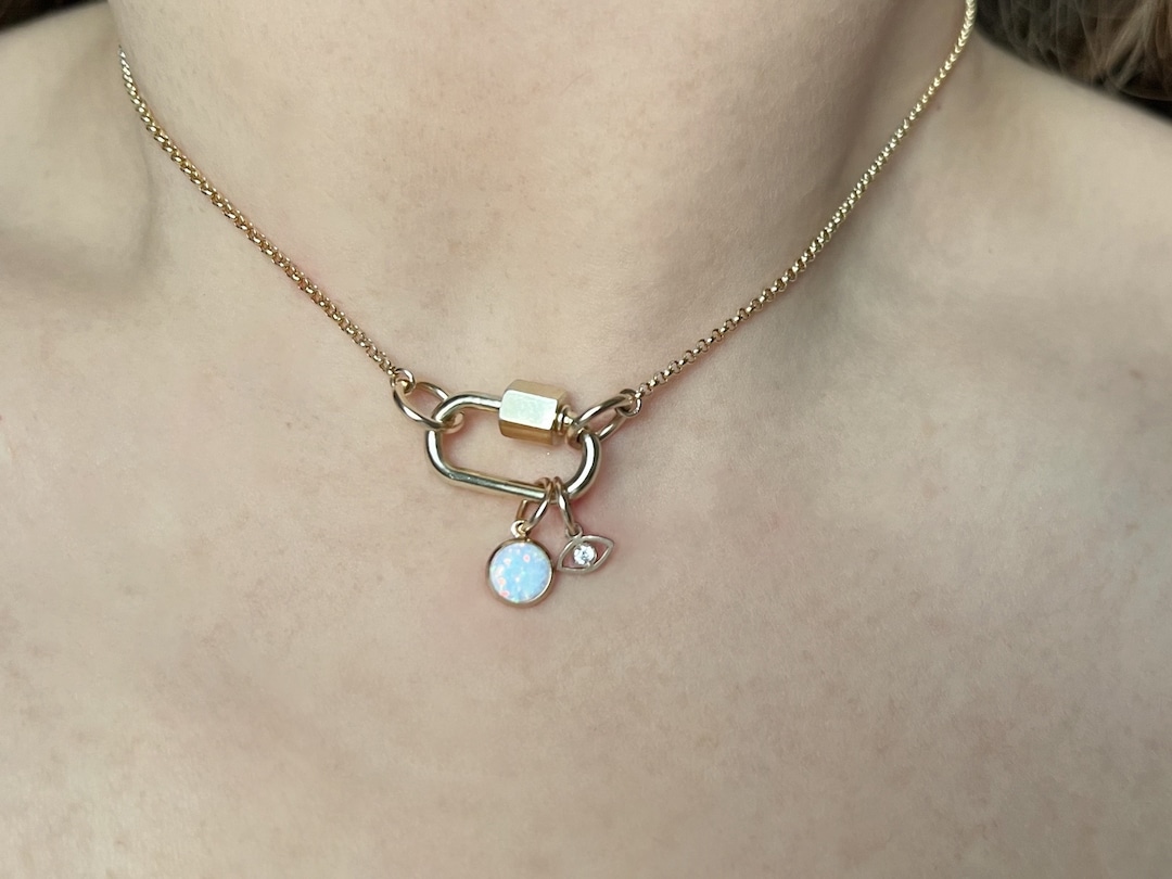 14k Gold Filled Carabiner Charm Necklace Dainty Rolo Chain Carabiner ...