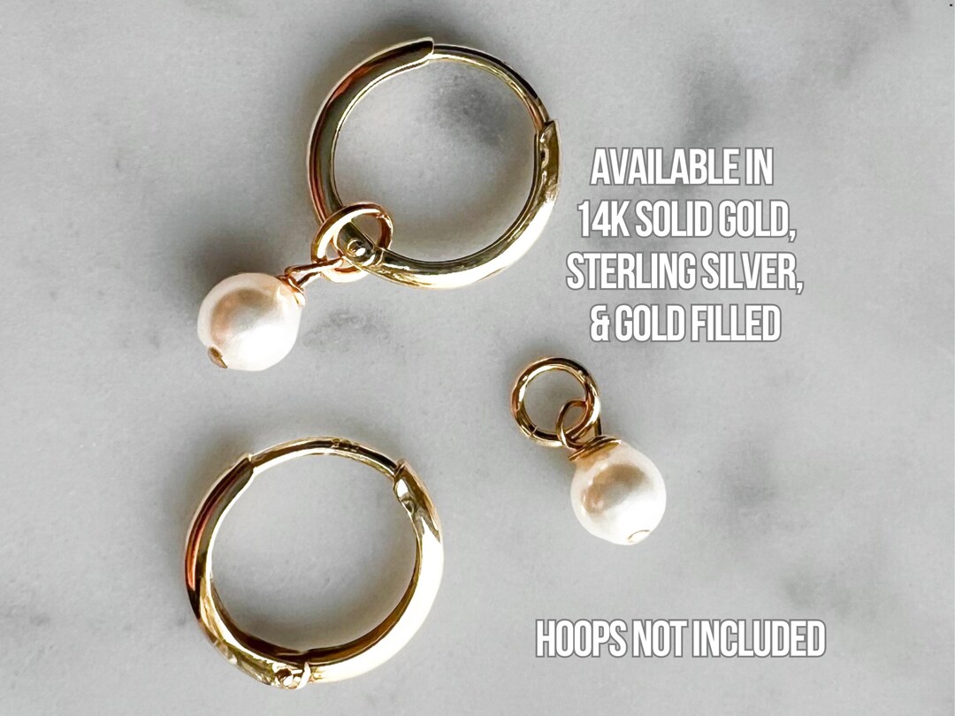 14k Solid Gold Pearl Earring Charm Pearl Charm for Earring Solid Gold Hoop Earring With Charm ...