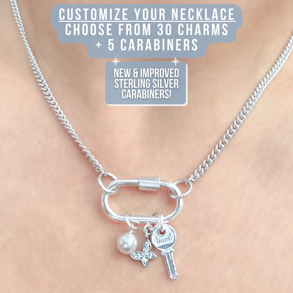 925 Sterling Silver Carabiner Charm Necklace - Etsy