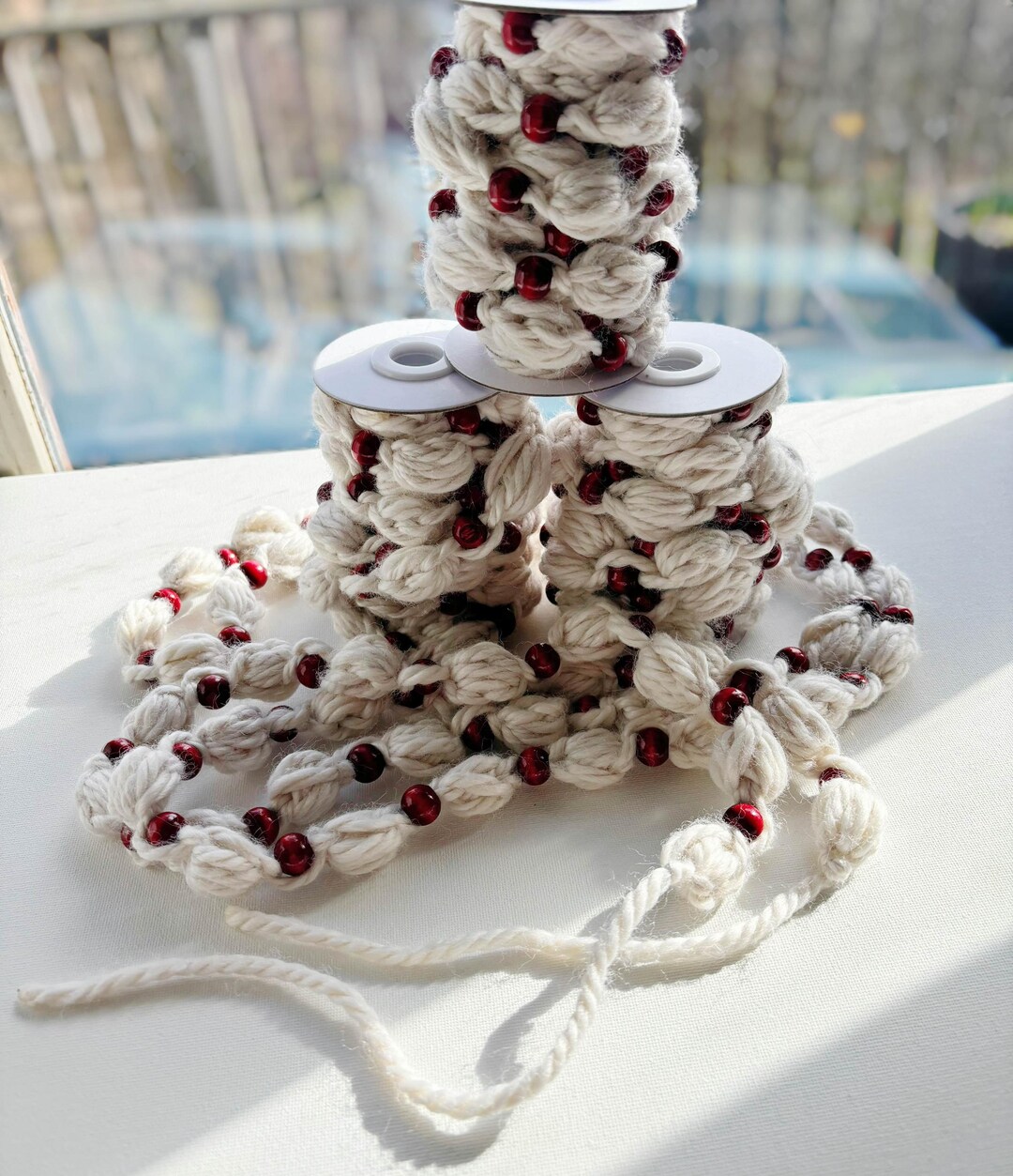 Crochet Christmas Wool Fake Popcorn and Berry Garland - Etsy