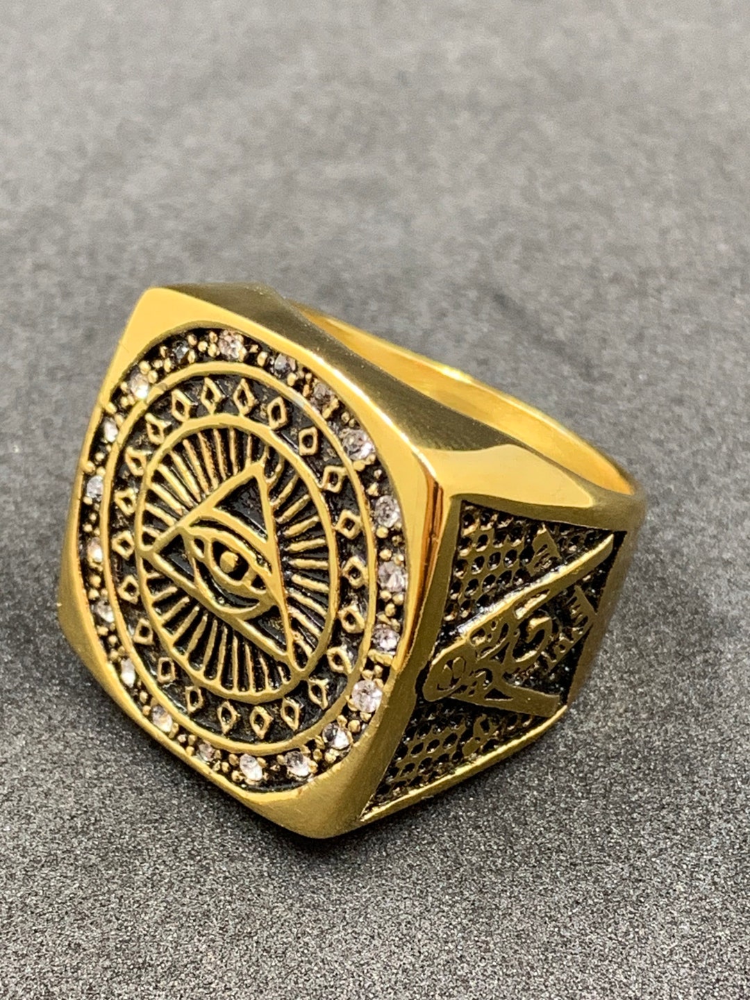 Masonic Freemason Illuminati Gold Plated Ring With Imitation Stone the ...