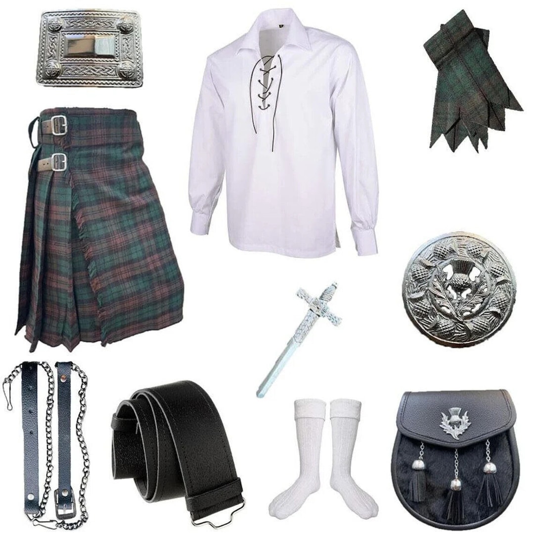 Men's Scottish Kilt Outfit Traditional Thistle Kilts Set Wedding Kilt ...