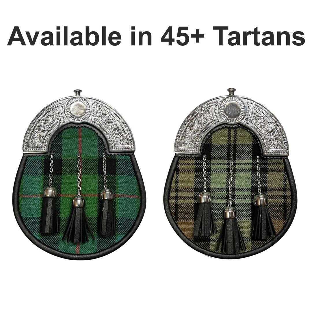 Scottish Men's Handmade Tartan Plate Leather Sporran 3 Tassel Available in 45+ Tartans - Etsy