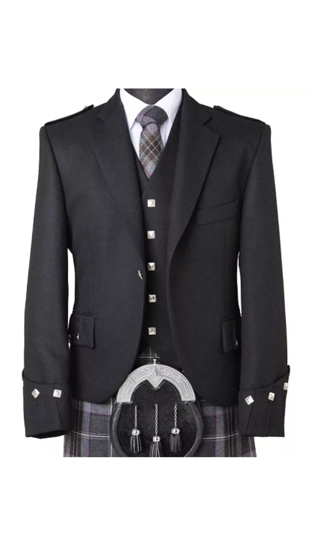 Men’s Black Argyle Kilt Jacket With Vest Wedding Jacket/ Chest 34” to ...