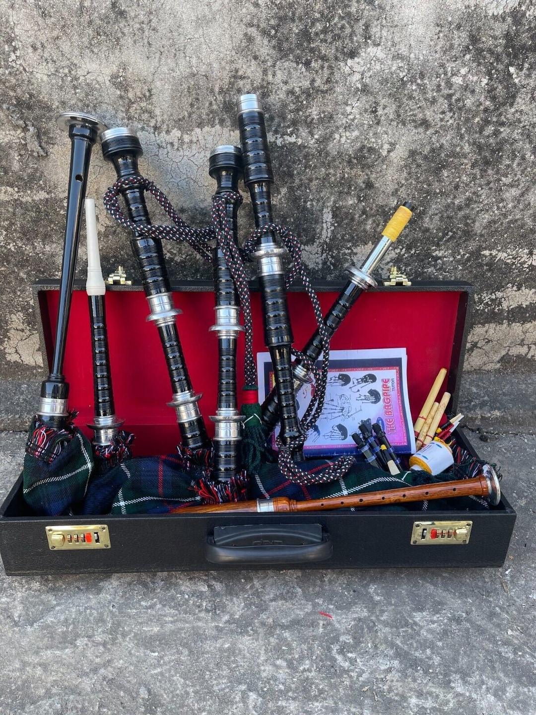 Full Size Professional Black Bagpipe Rosewood Silver Mounts Mackenzie ...