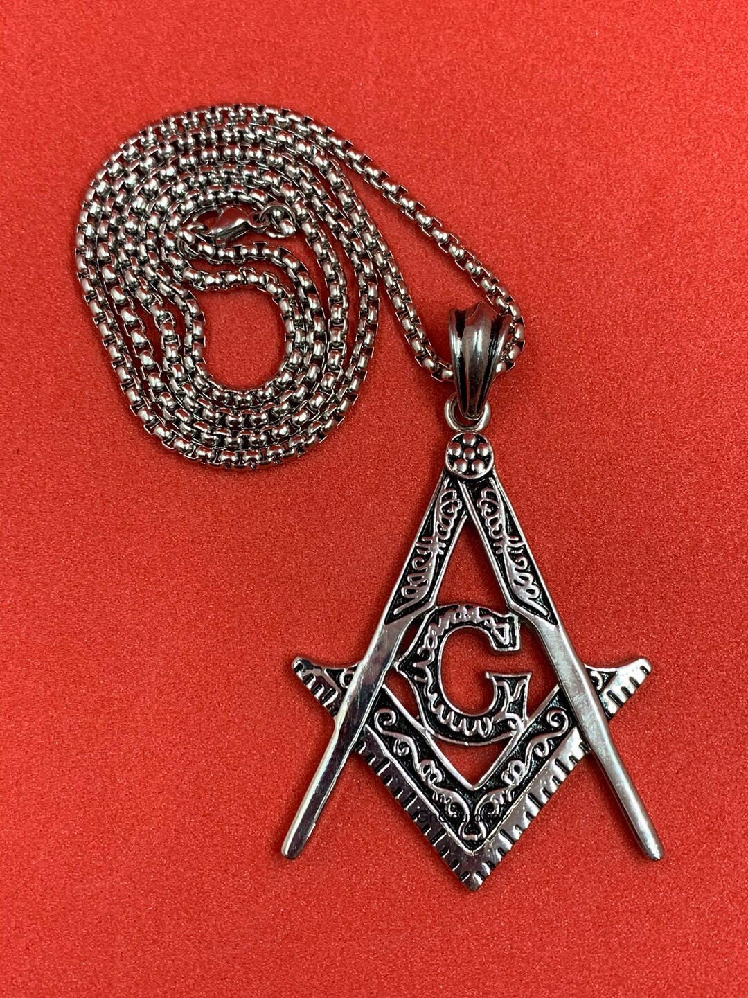 Masonic Square and Compass G Chain Pendant Freemasonry Silver Neck Wear ...