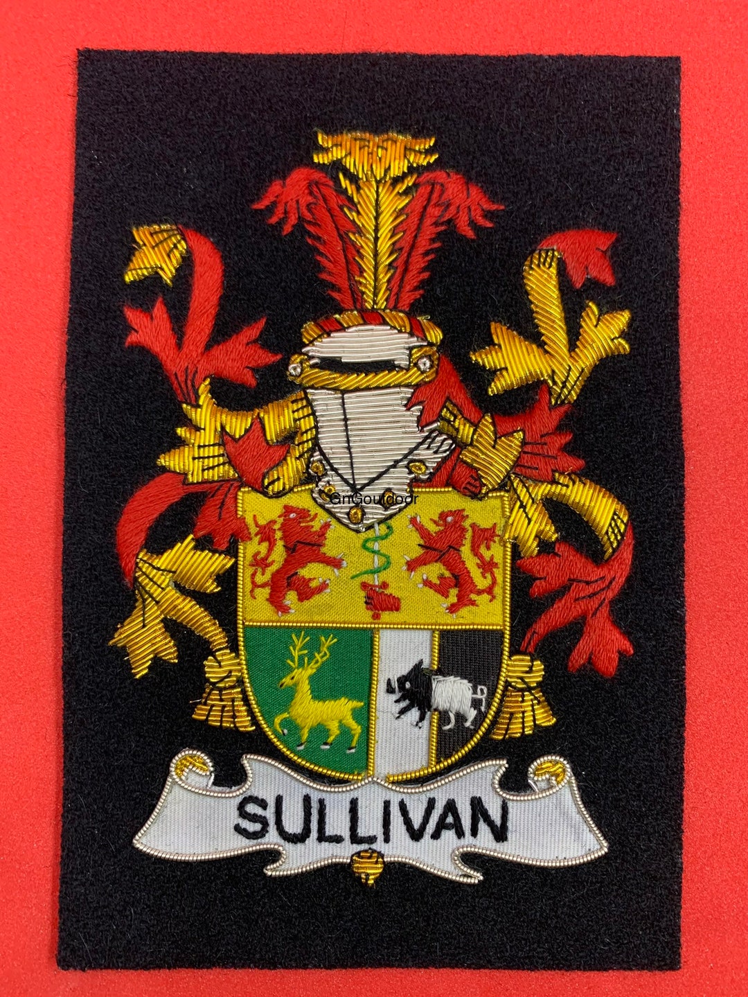 Sullivan Family Crest Badge Hand Embroidered Bullion and Wire Family ...
