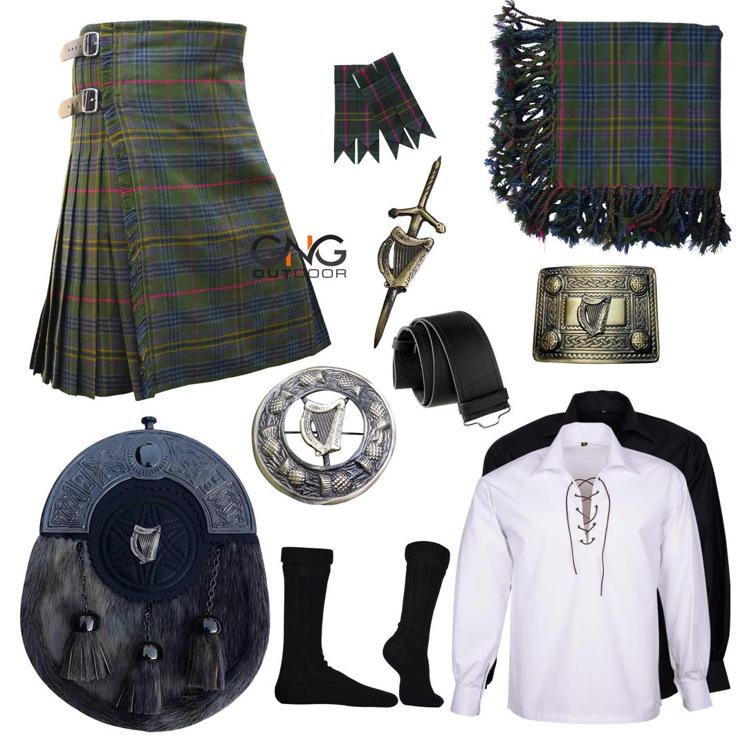 Men's Antique Kilt Outfit Harp Badge Wedding Kilt Set Available in ...