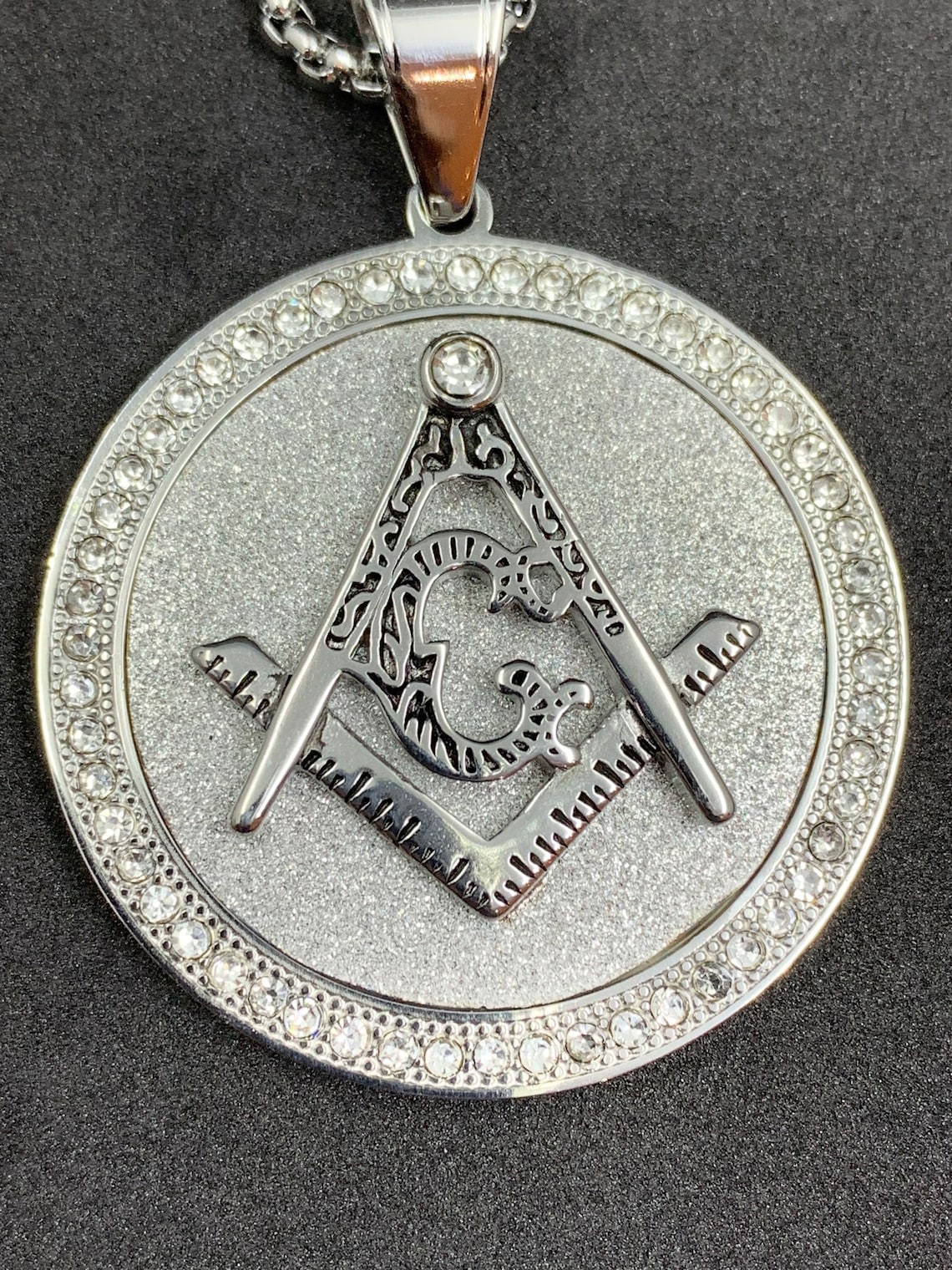 On the Square Masonic G Chain Pendant Masonic Silver Imitation Stone ...