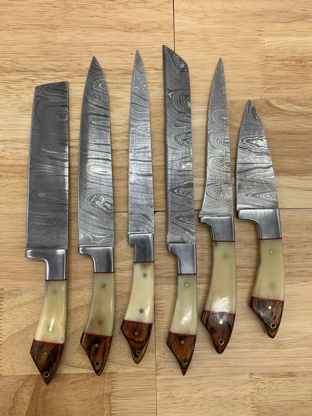 Damascus Handmade Chef Set Hand Forged Damascus 6 Steel With Real ...
