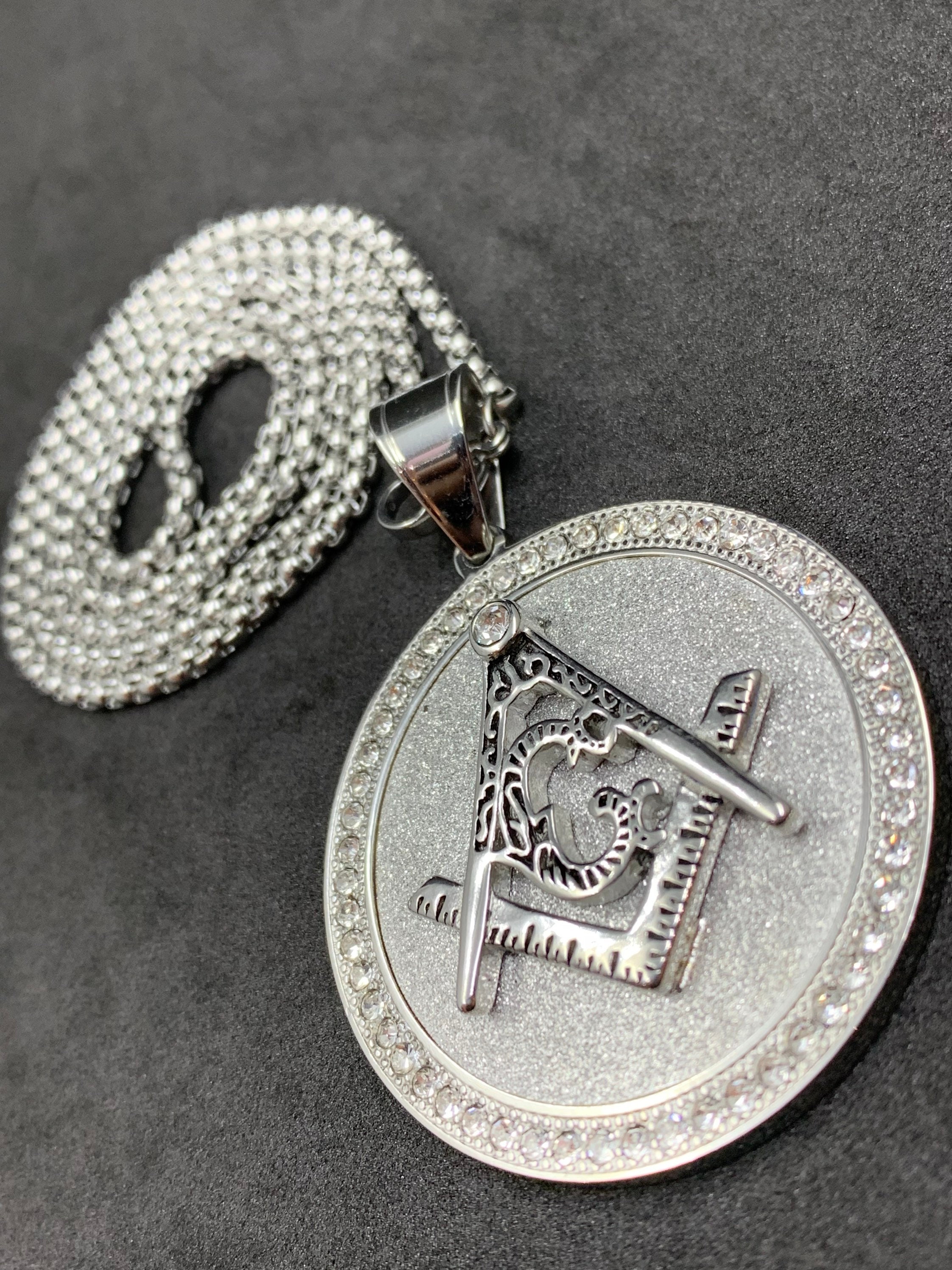 On the Square Masonic G Chain Pendant Masonic Silver Imitation Stone ...