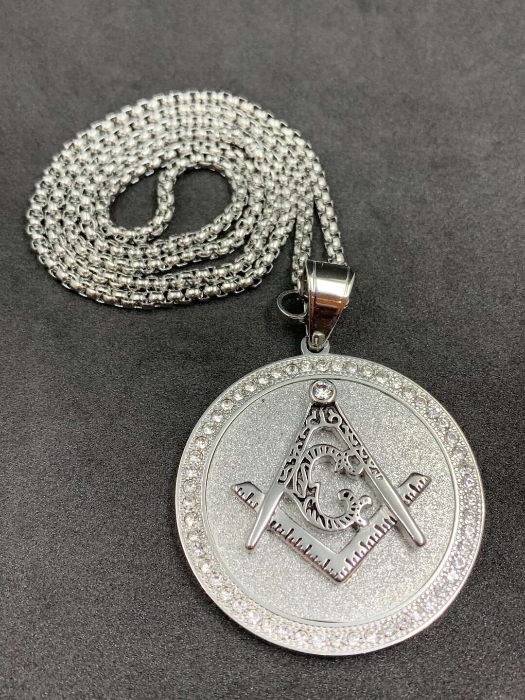 On the Square Masonic G Chain Pendant Masonic Silver Imitation Stone ...