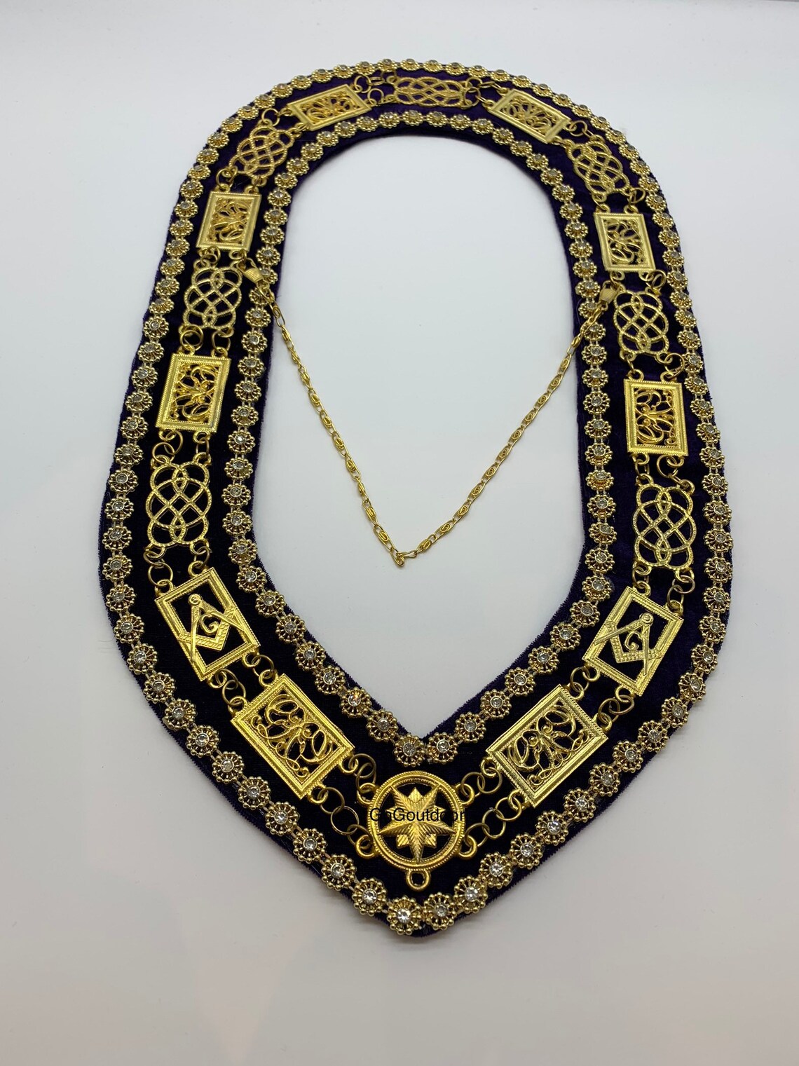Grand Lodge Master Mason Metal Chain Collar Gold With Imitaion Stone ...