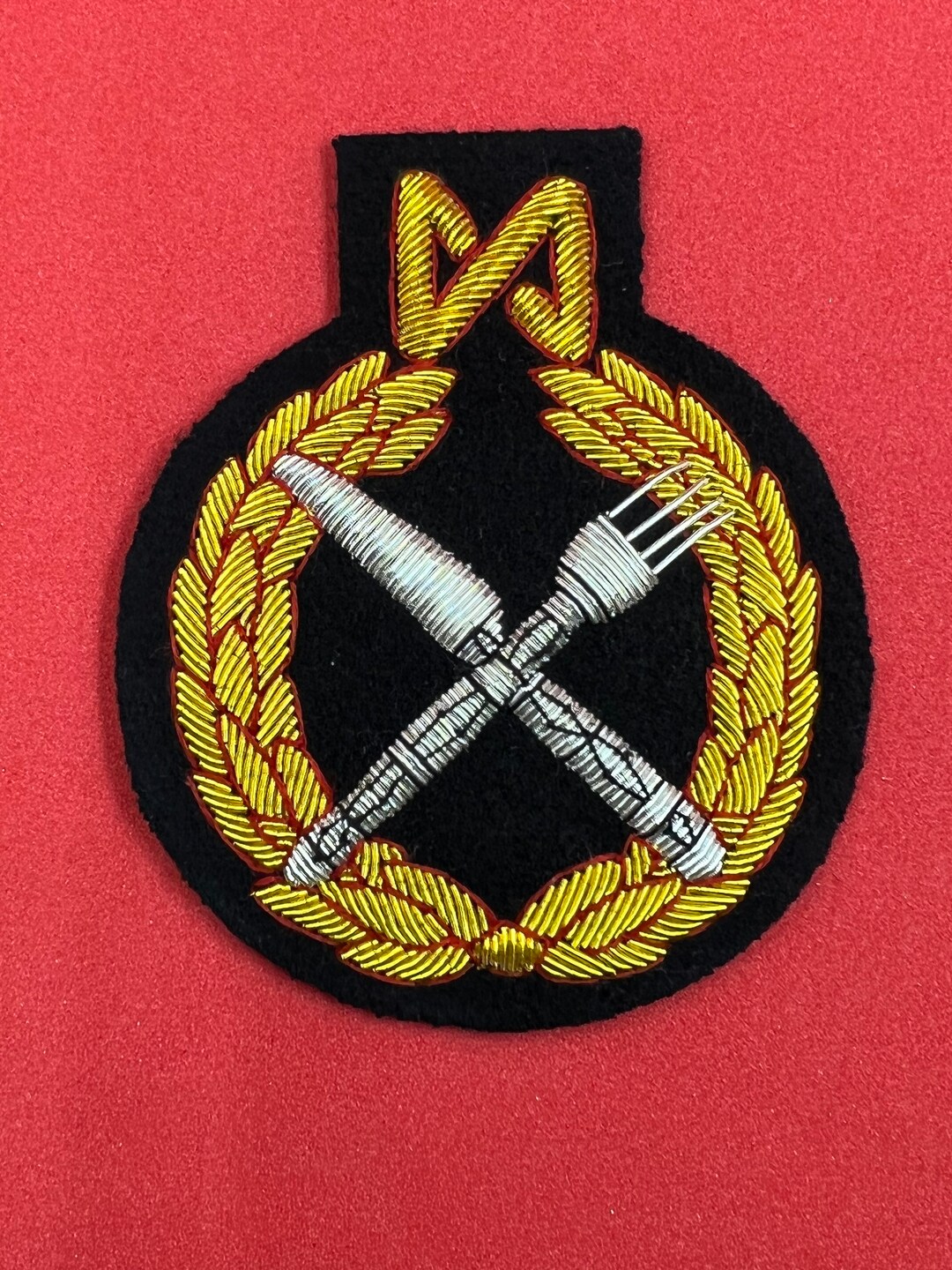 Hand Embroidered Fork and Knife Badge Gold Bullion and Wire Blazer ...